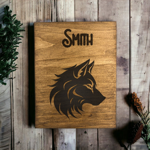 Custom Laser Engraved Wolf Family Name Wood Sign - Personalized Home ...